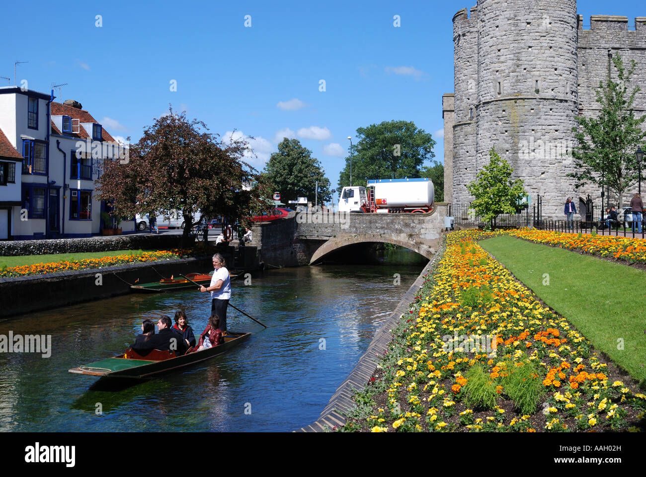 Punting on the river stour westgate towers Canterbury City Kent England ...