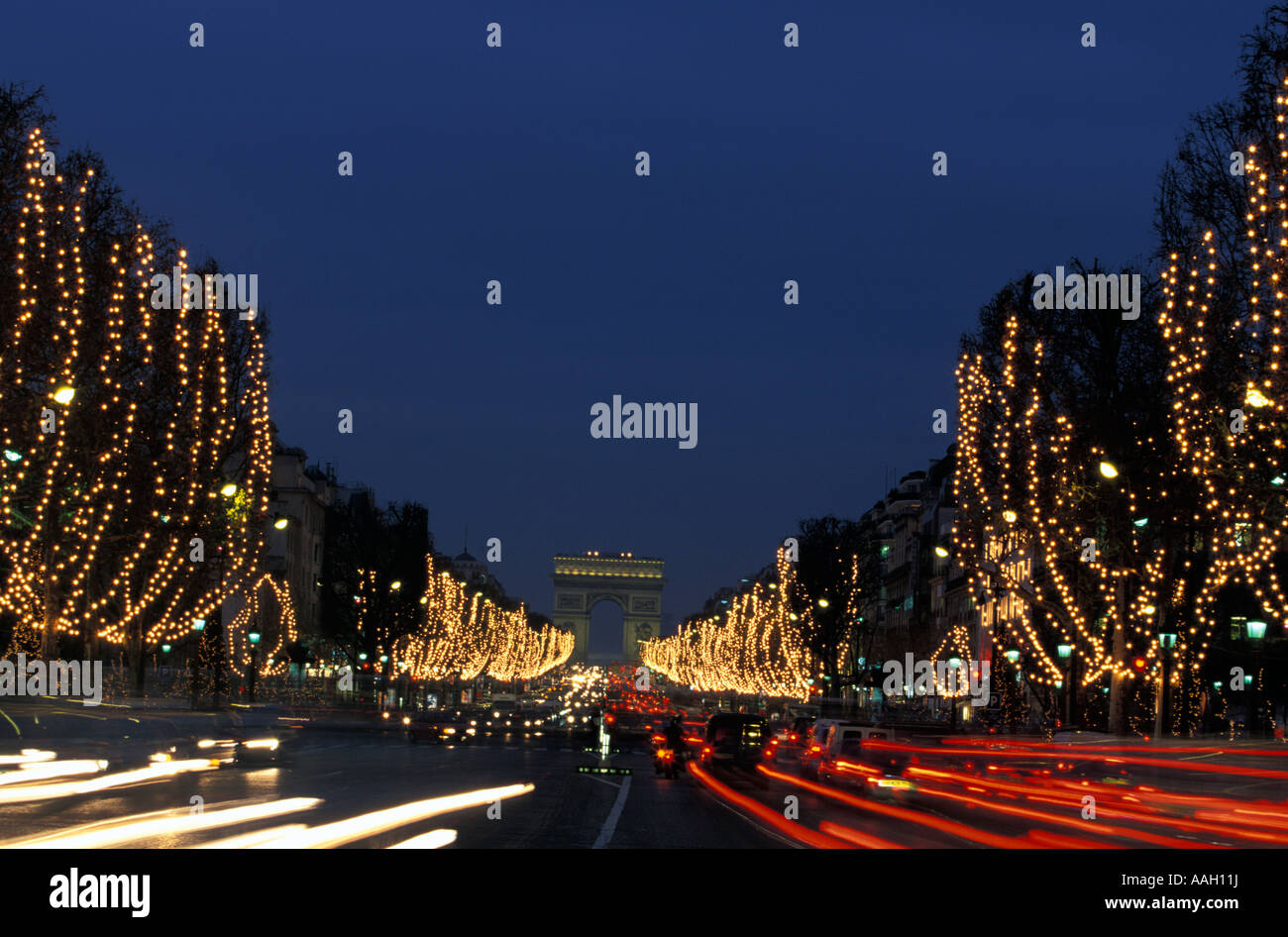 Christmas Lights Arc de Triomphe and Champs Elysees Paris France Stock ...