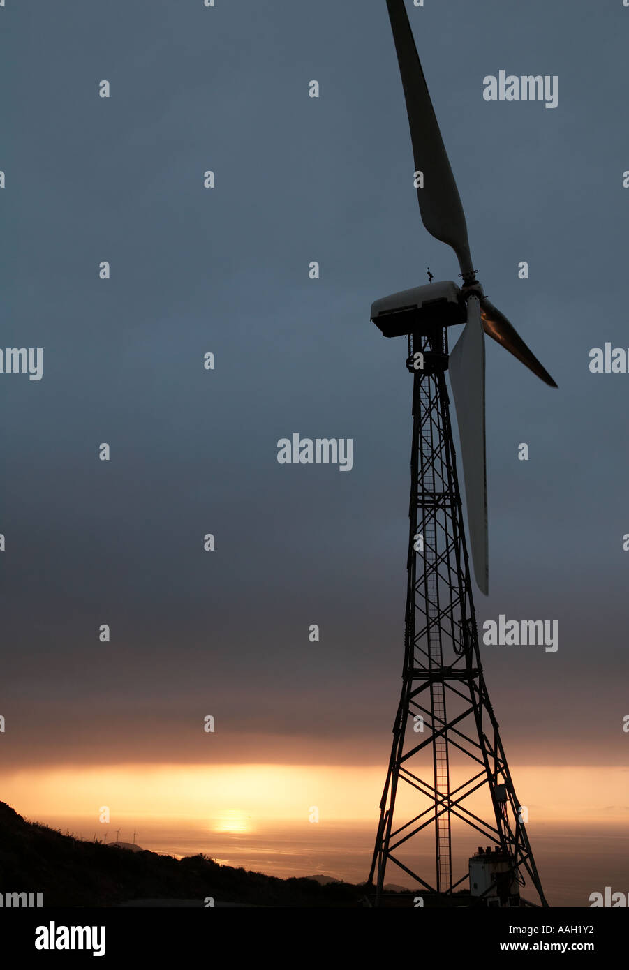 Dusk view of the first windmill energy field ever installed in Spain ...