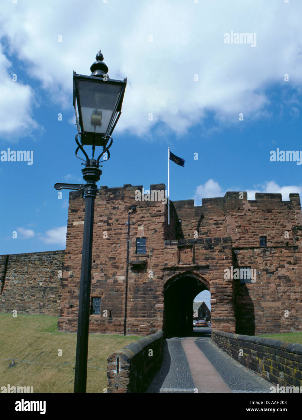 Red sandstone outer gatehouse of Carlisle Castle, Carlisle, Cumbria ...
