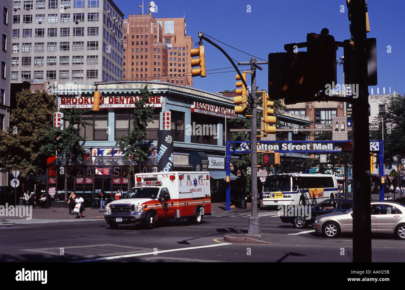 Brooklyn Street scene Fulton street Mall with Ambulance New York City ...