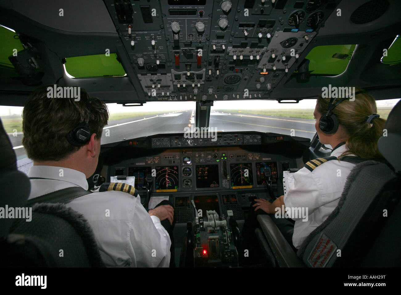 Pilot and co pilot working in a Boeing 737 editorial use only no ...