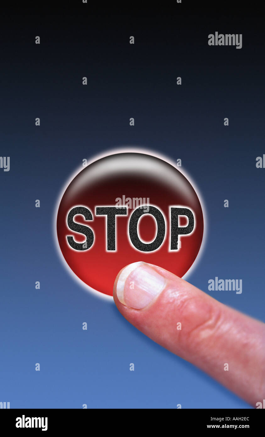 finger on the stop button Stock Photo - Alamy