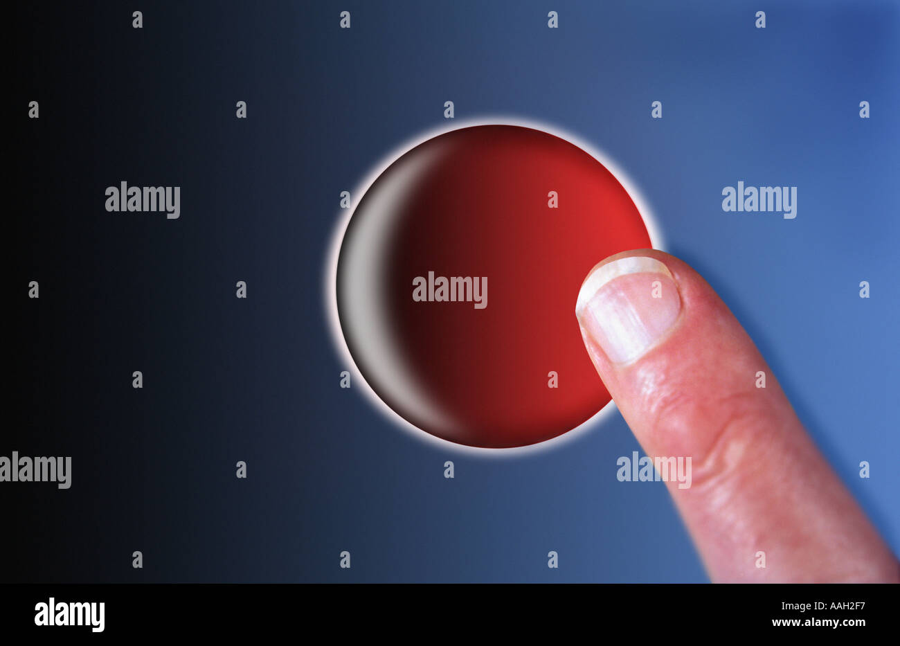finger on the red start button Stock Photo - Alamy