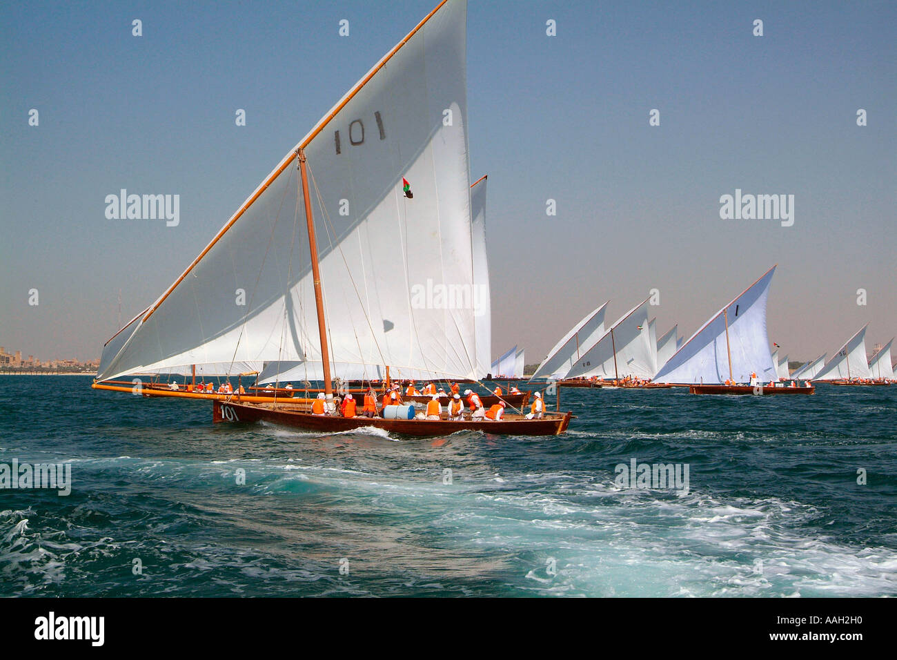 Dhow racing in the Arabian sea off Dubai Stock Photo - Alamy