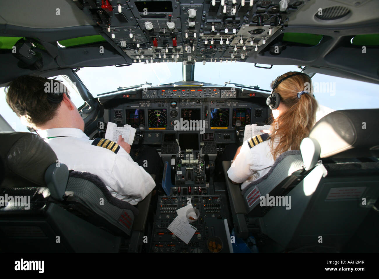 Pilot and co pilot working in a Boeing 737 editorial use only no ...
