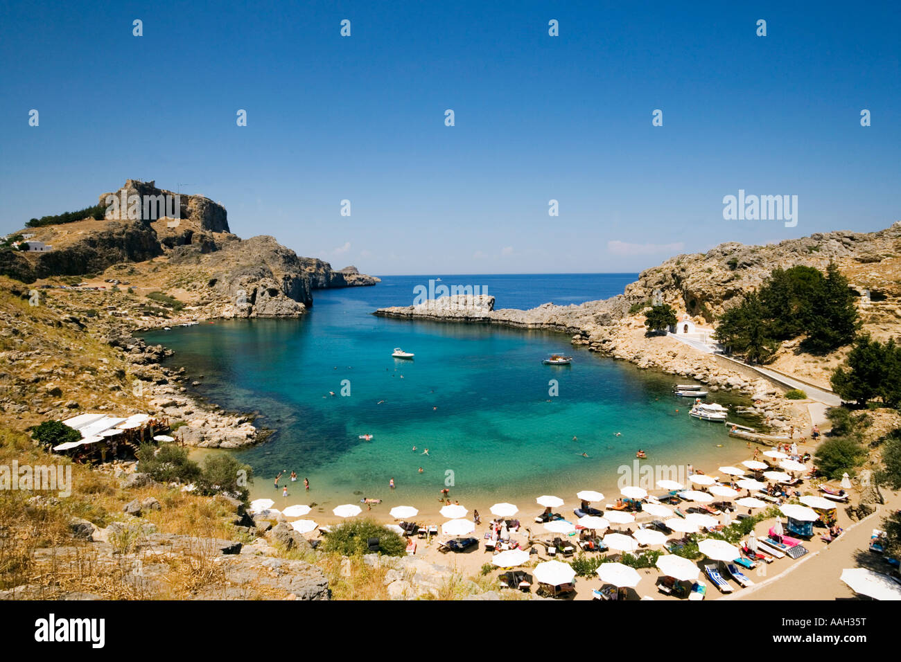 Elevated view of beach at Saint Paul s Bay Agios Pavlos Lindos Rhodes Greece Stock Photo - Alamy