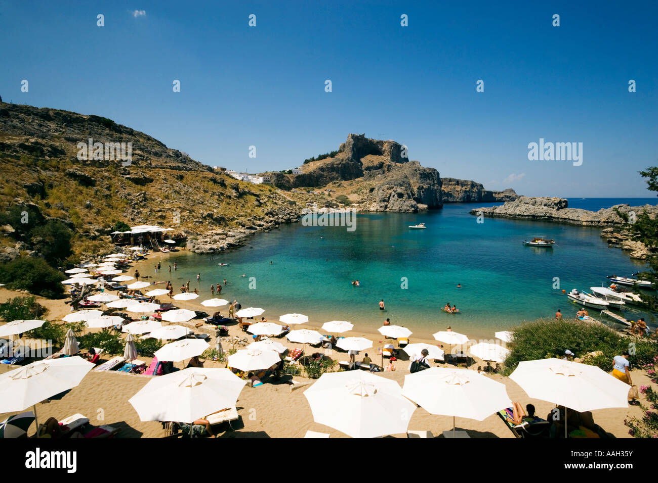 Elevated view of beach at Saint Paul s Bay Agios Pavlos Lindos Rhodes Greece Stock Photo - Alamy