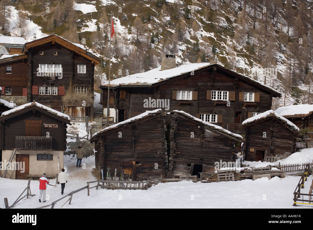 Traditional wooden houses Zum See Zermatt Valais Switzerland Stock ...