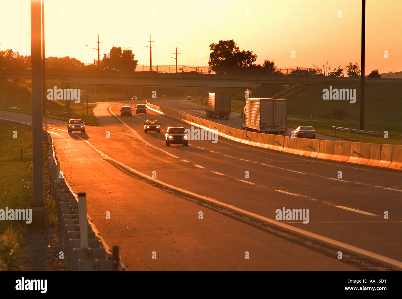 Cars And Traffic In Sunset Highway Scene, Philadelphia PA USA Stock ...