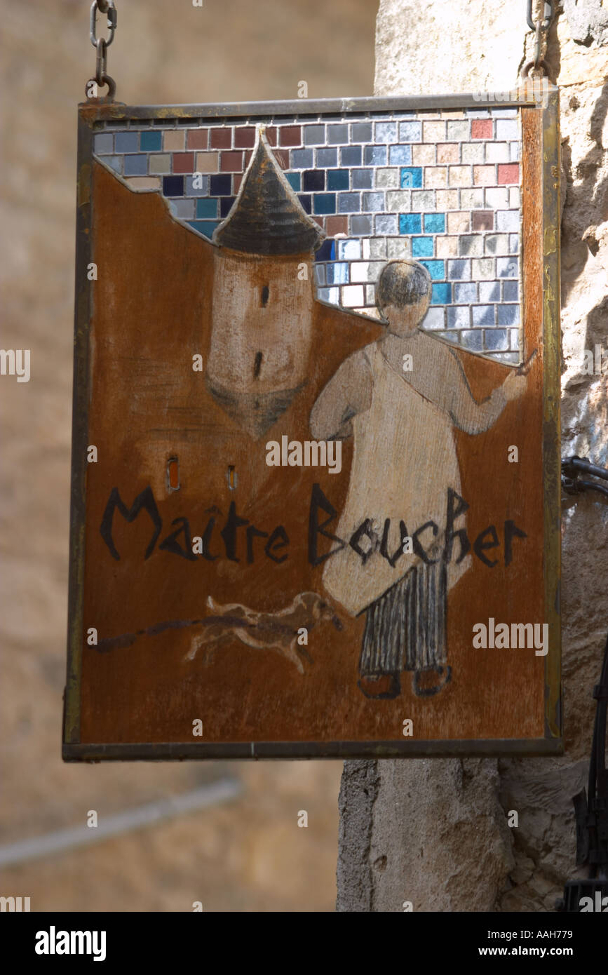 Master Butcher's shop sign at Martel, Lot, Midi-Pyrénées, France Stock ...