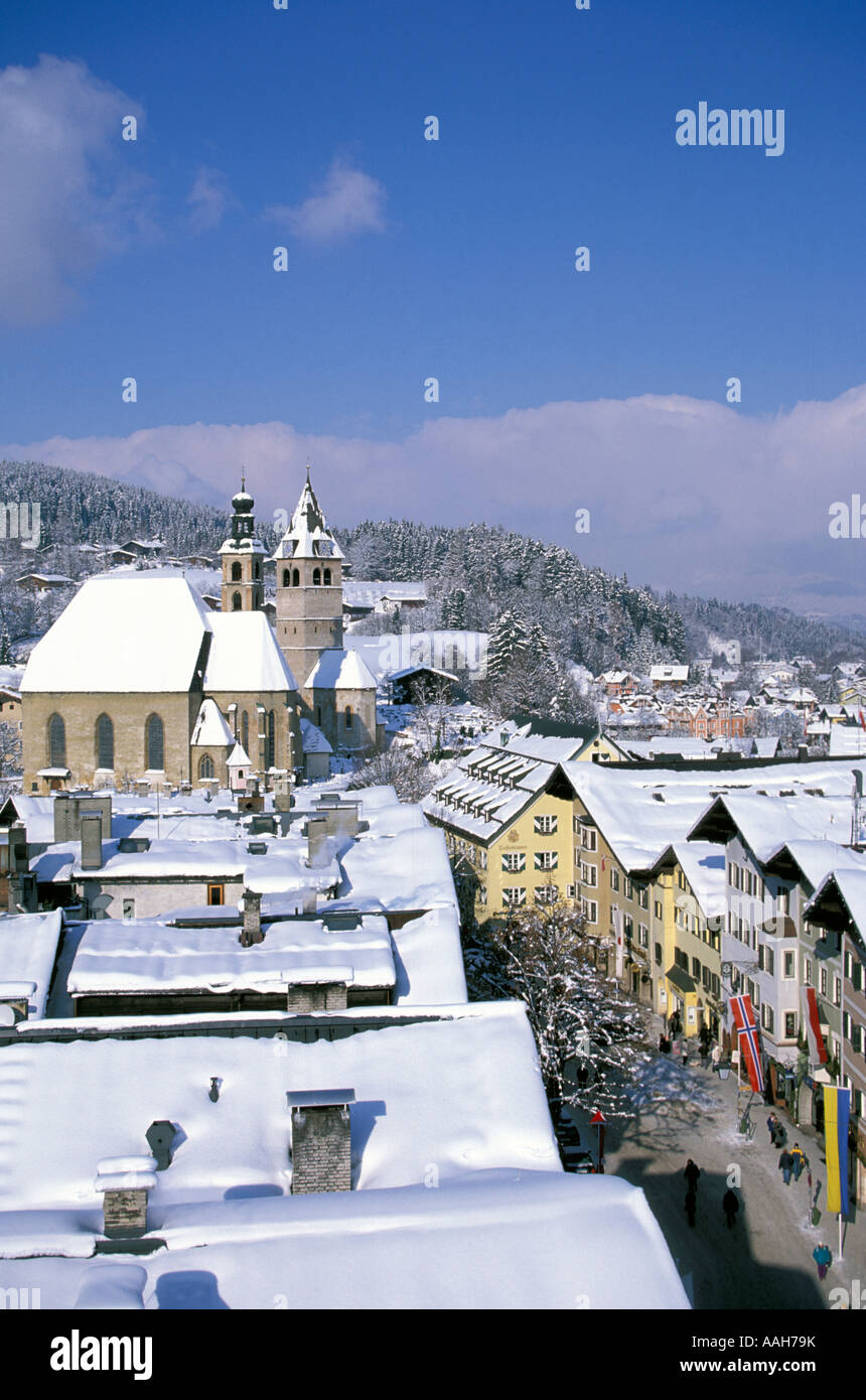 View over Kitzbuhel with parish church St Andreas and Church of our ...