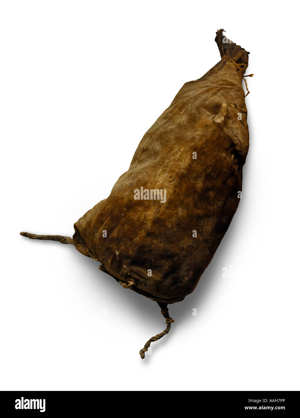Ancient leather sack bag Isolated over white cutout Stock Photo - Alamy