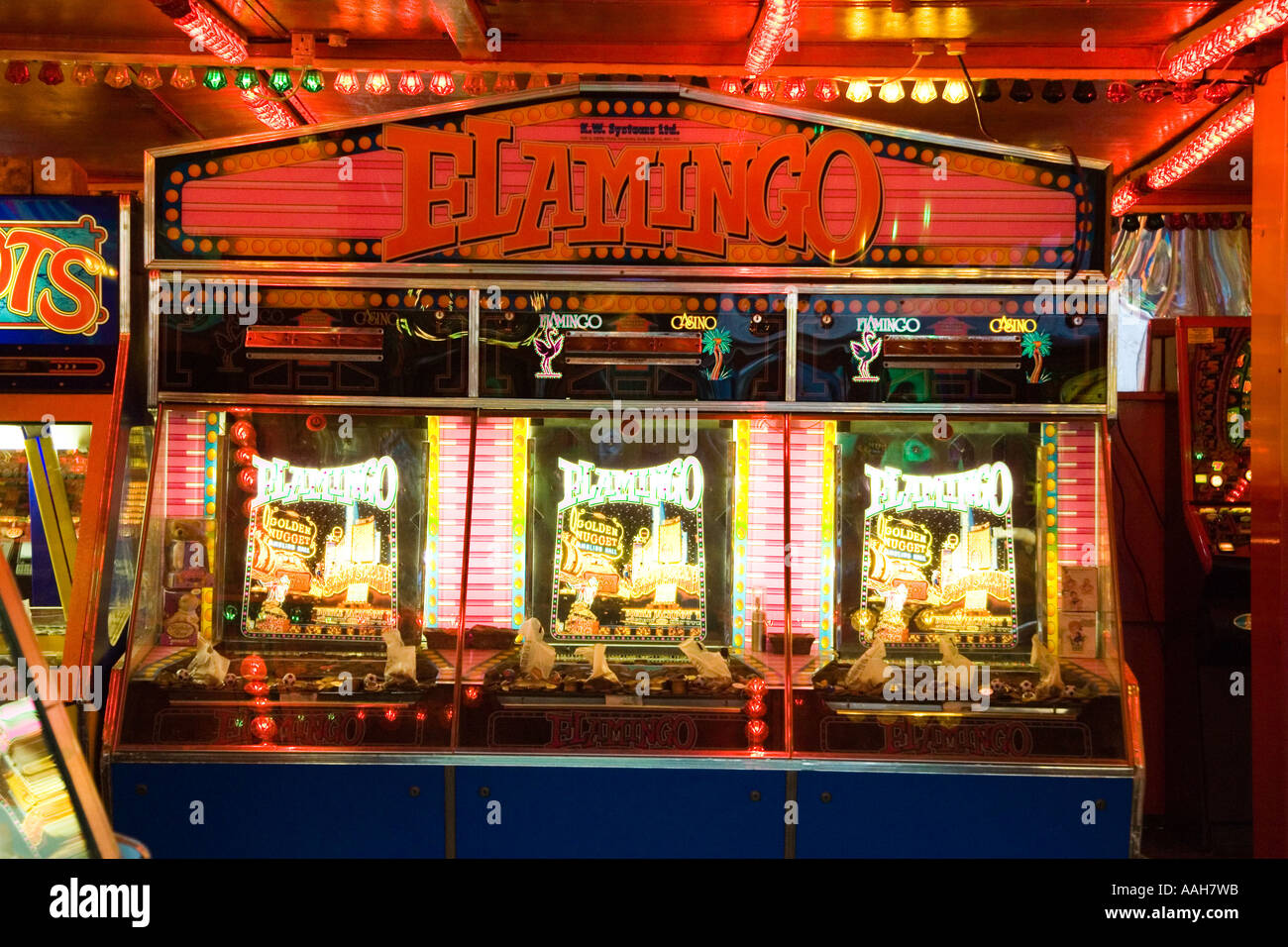amusement arcade with slot machines at the funfair at Bardwell in ...