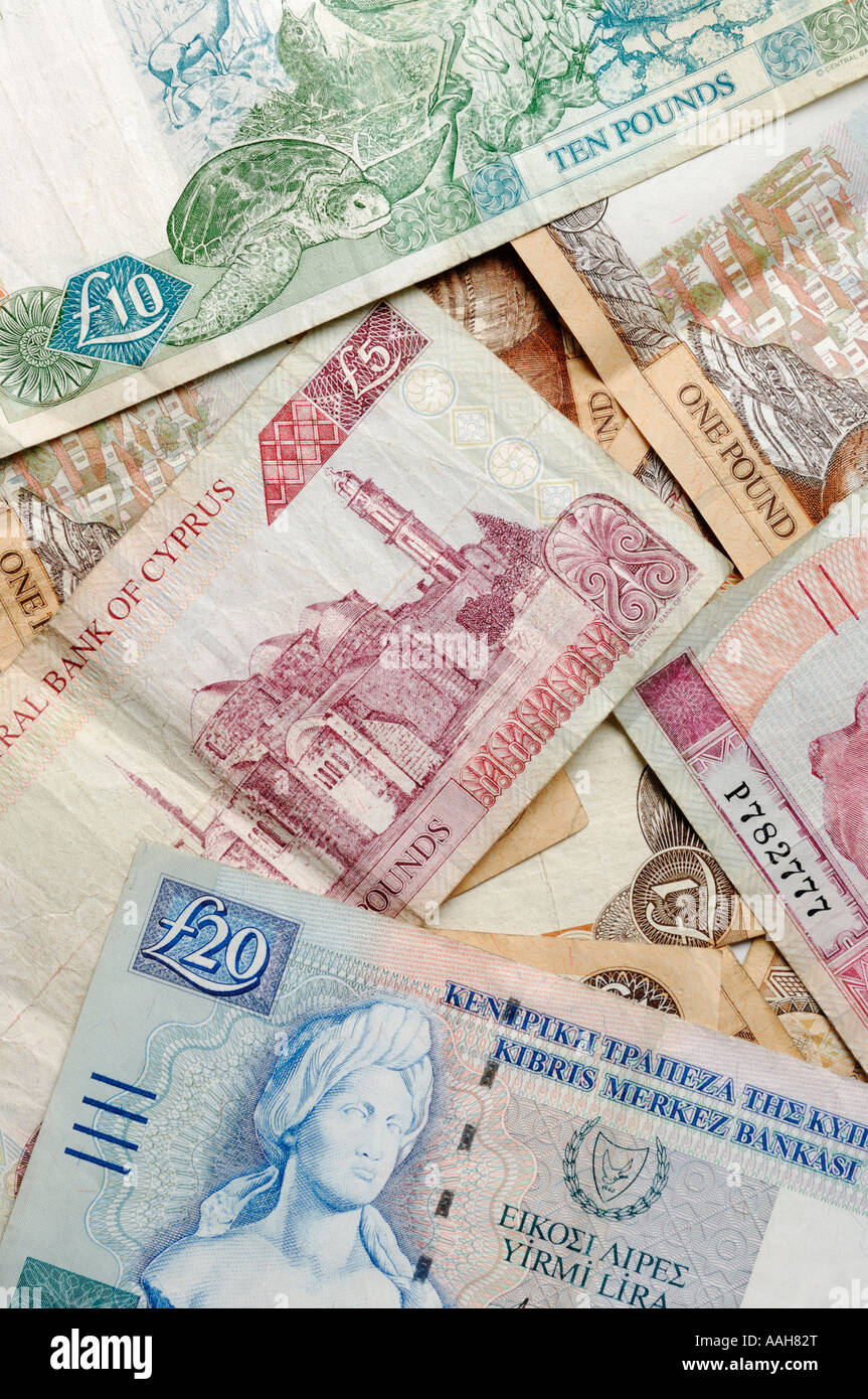 Cyprus pounds pound bills money background Stock Photo - Alamy