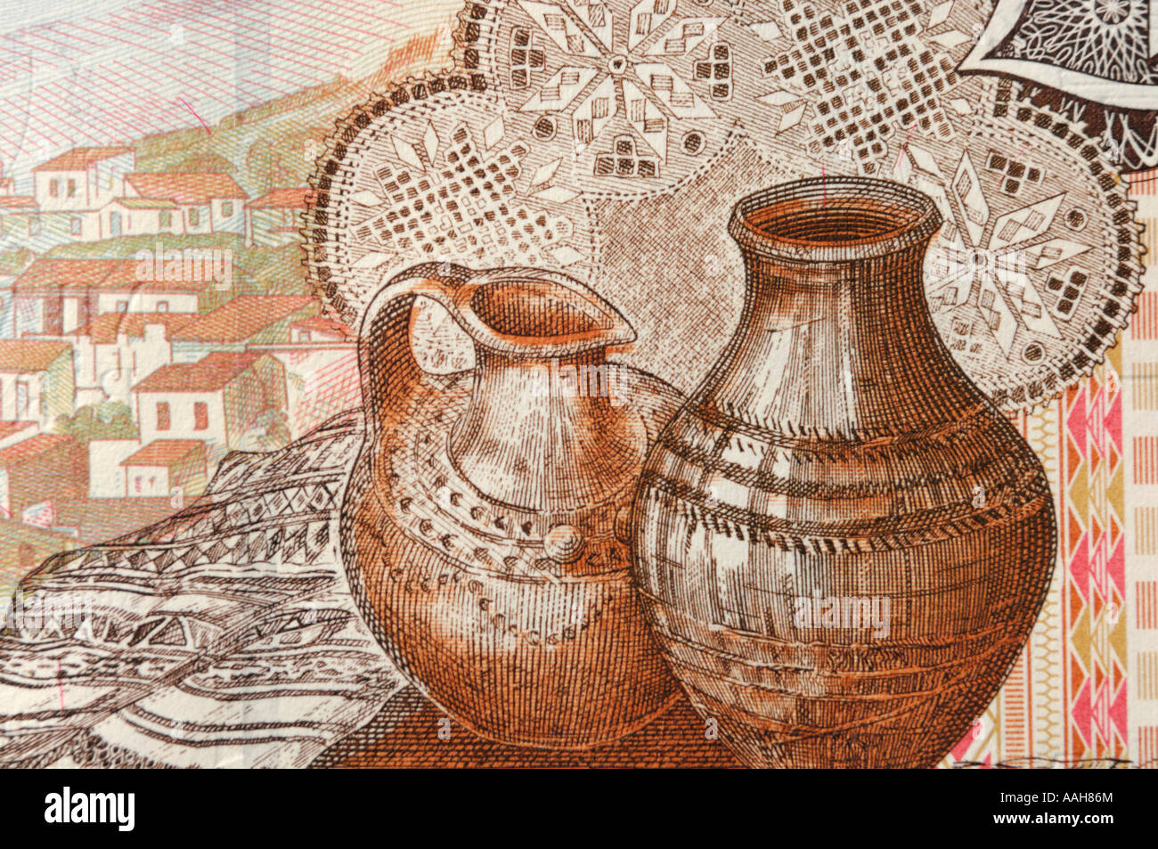 Greek antique pottery pattern on Cyprus one pound bill Stock Photo - Alamy