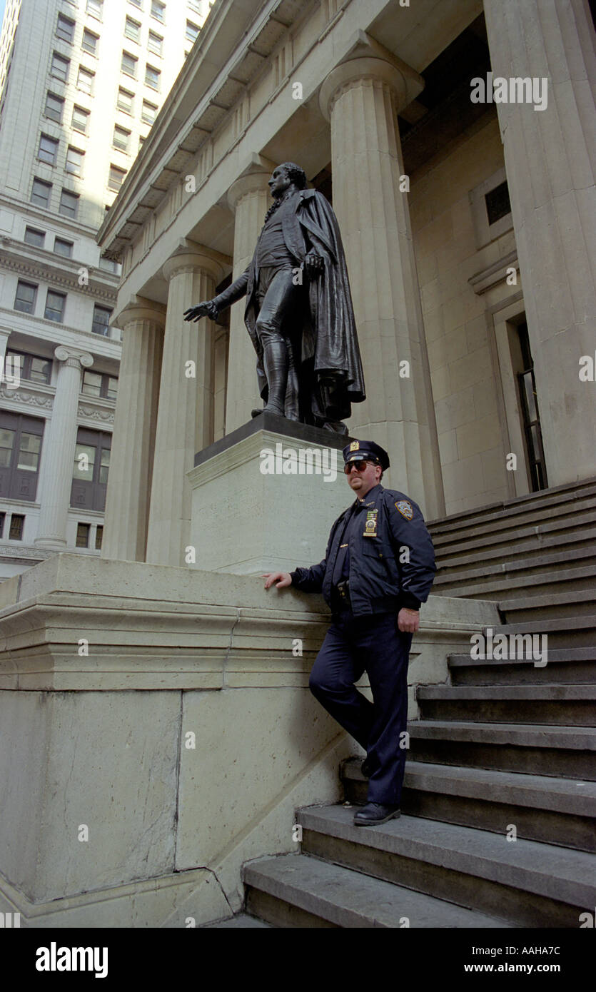 An officer of the New York Police Department mimics the stance of the ...