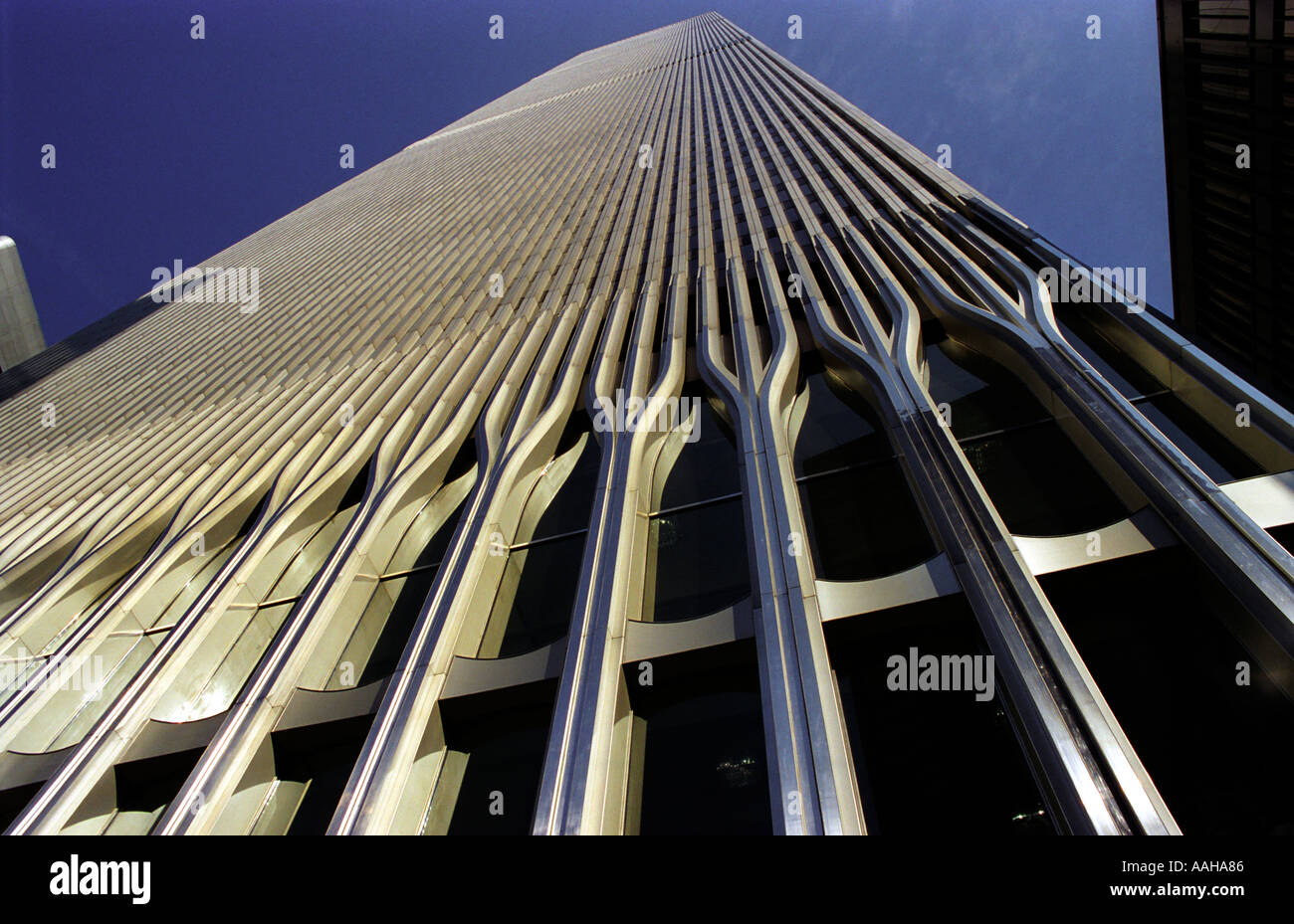The Twin Towers of the World Trade Centre viewed from ground level ...