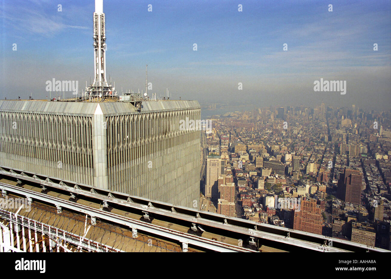 Communications equipment at the top of the Twin Towers in New York ...