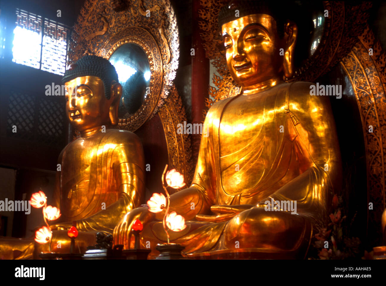 Buddhist statues in a Chinese temple in Guangzhou China in Guangdong ...