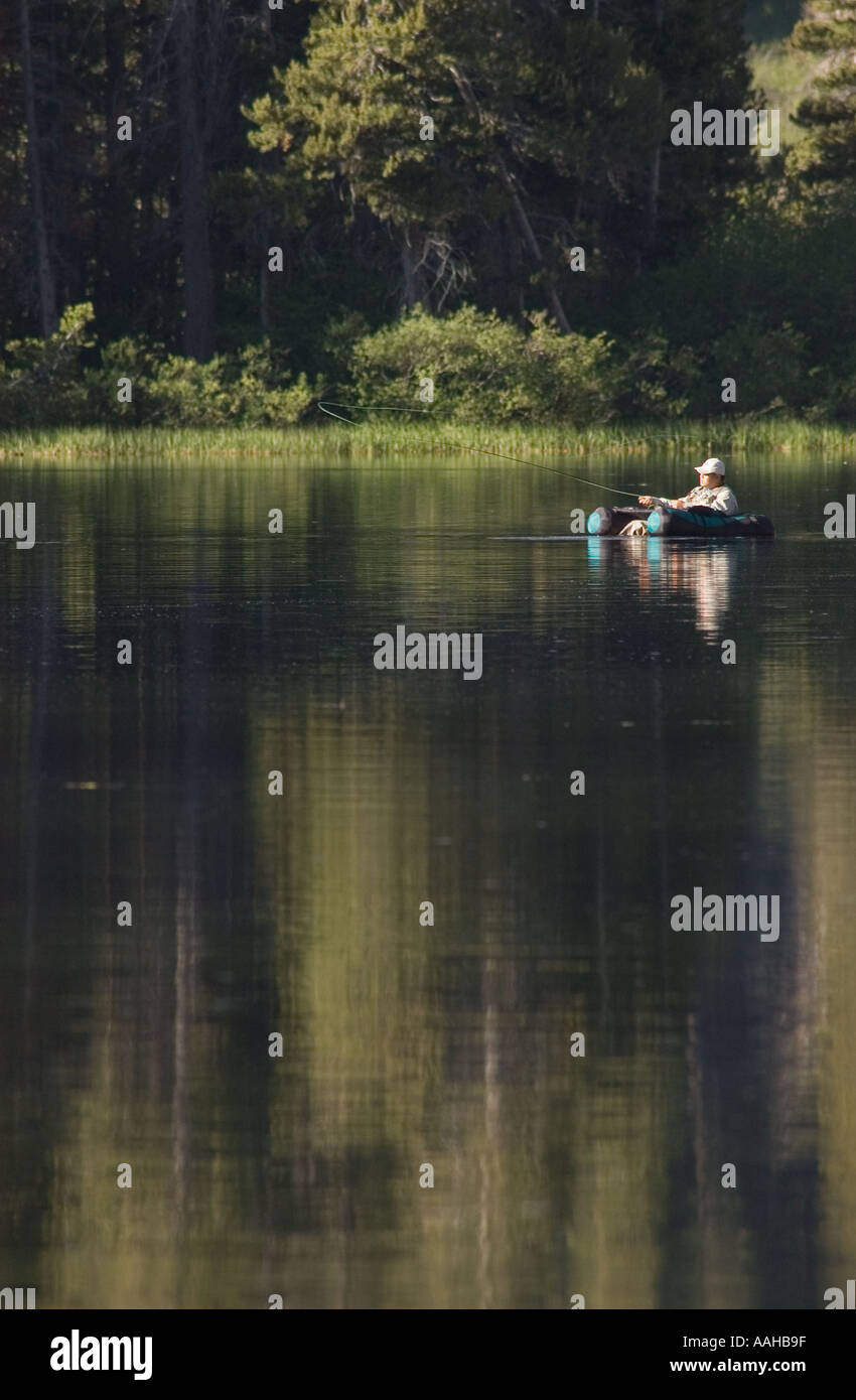 Fly fisherman in float Upper Twin Lake Mammoth Lakes Basin Eastern ...
