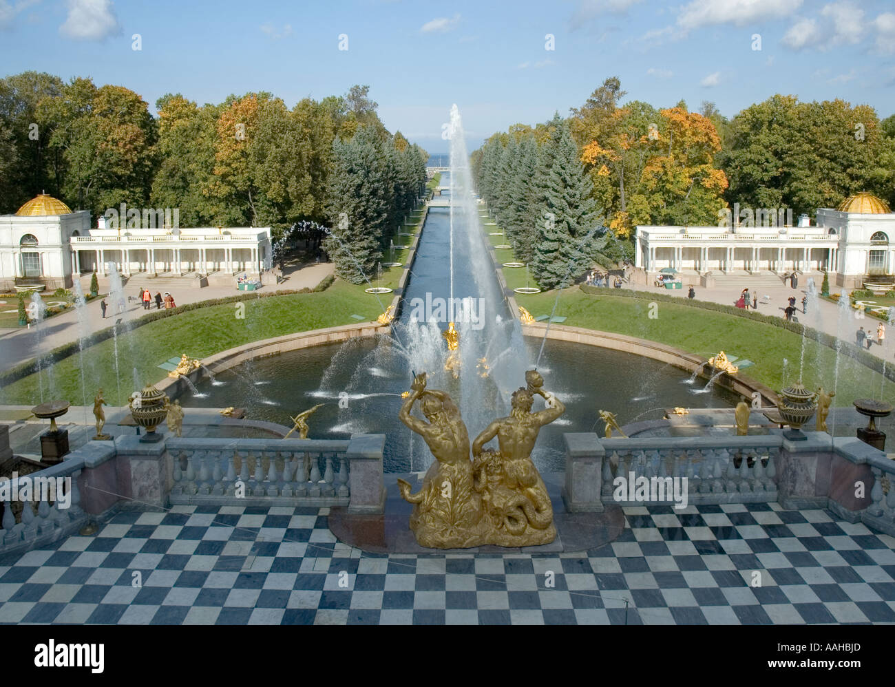 The gardens of the Royal Palace at Peterhoff near Saint Petersburg ...