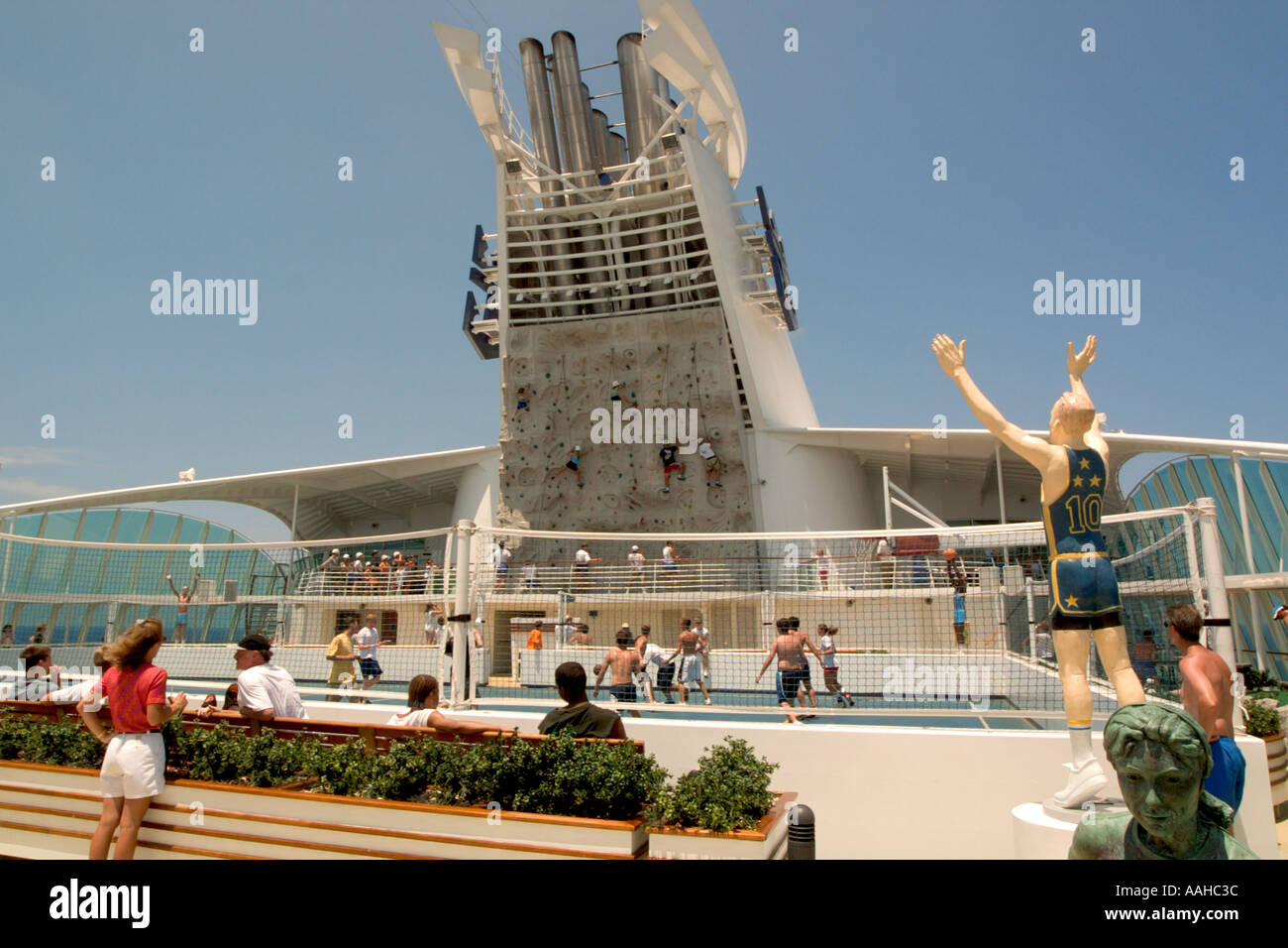Sports deck of cruise ship including a rock climbing wall Stock Photo ...