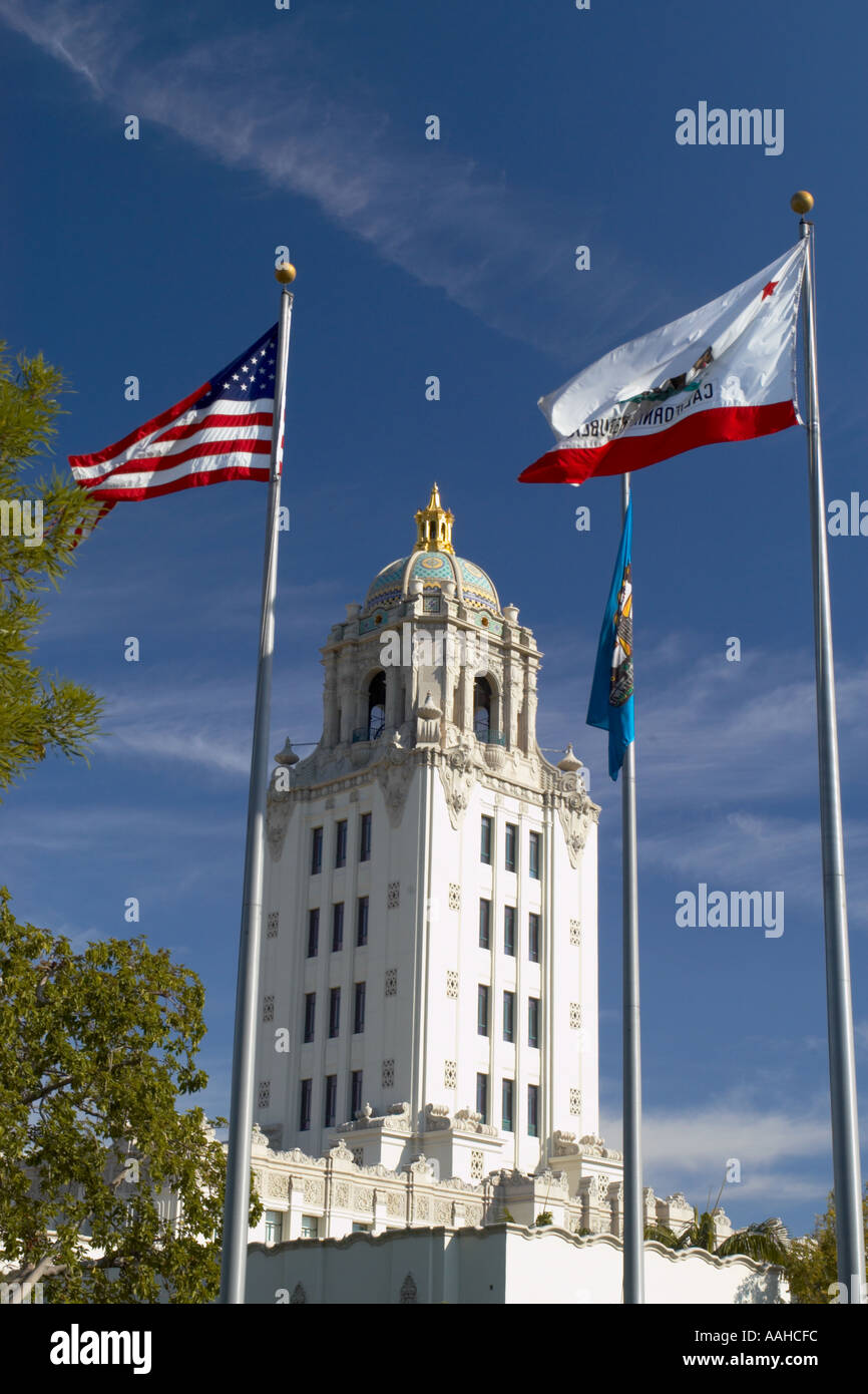 Flags flying over the Beverly Hills City Hall Stock Photo - Alamy