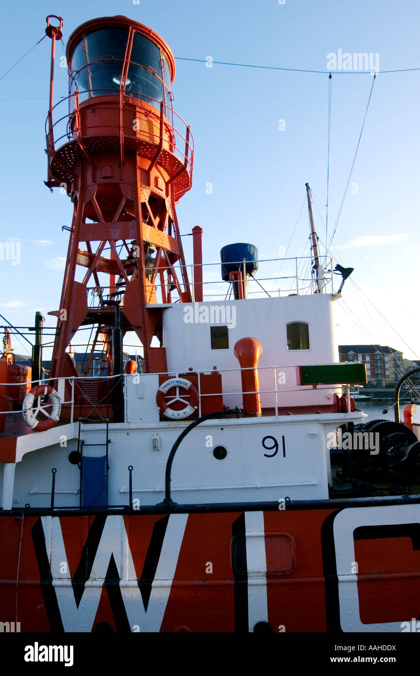 Trinity House light vessel Helwick moored at Swansea Marina Stock Photo ...