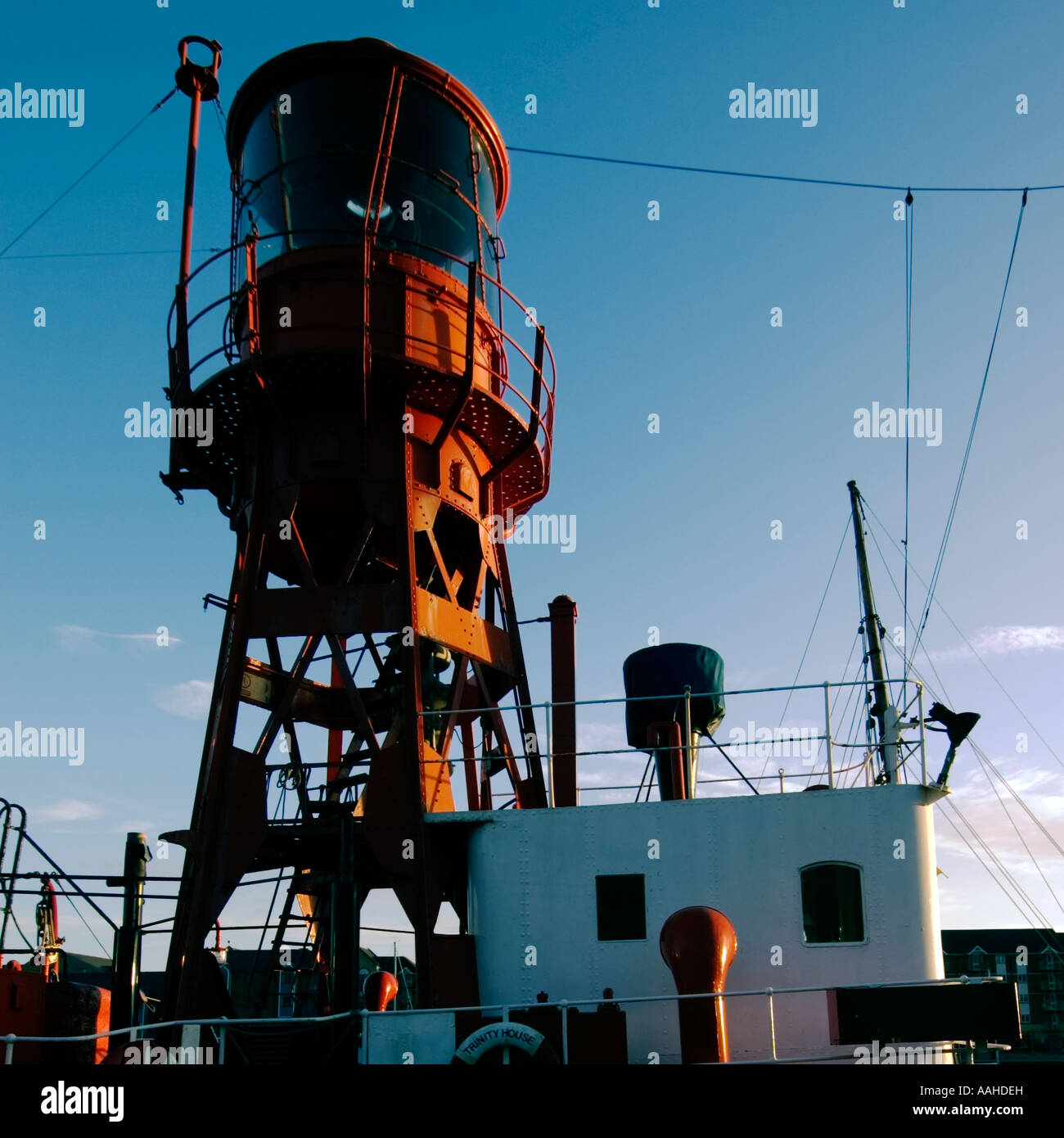 Trinity House light vessel Helwick moored at Swansea Marina Stock Photo ...