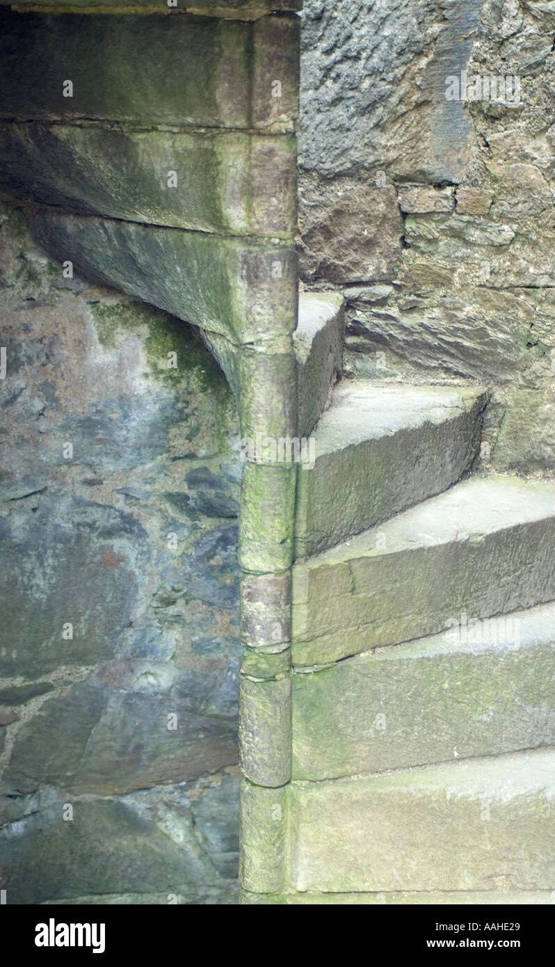 Stone spiral staircase leading up a narrow tower Stock Photo - Alamy