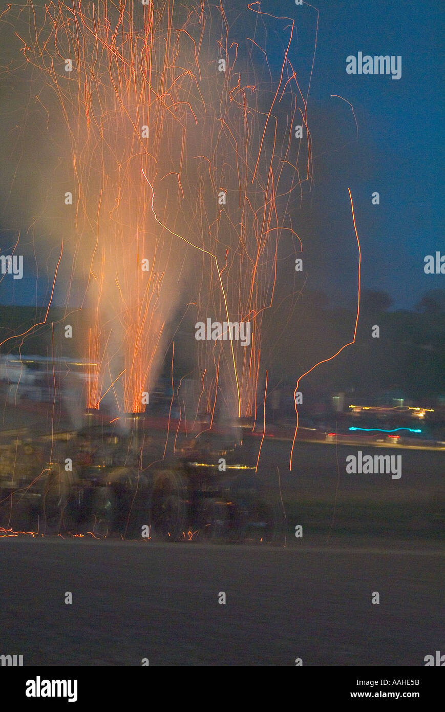 Coal flakes burning out of a chimney on a traction engine at the Great ...