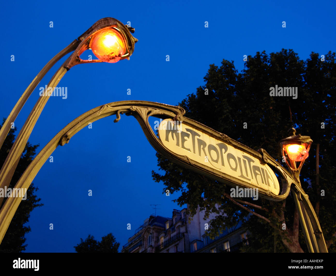 Metro sign at night Montmartre Paris France Stock Photo - Alamy