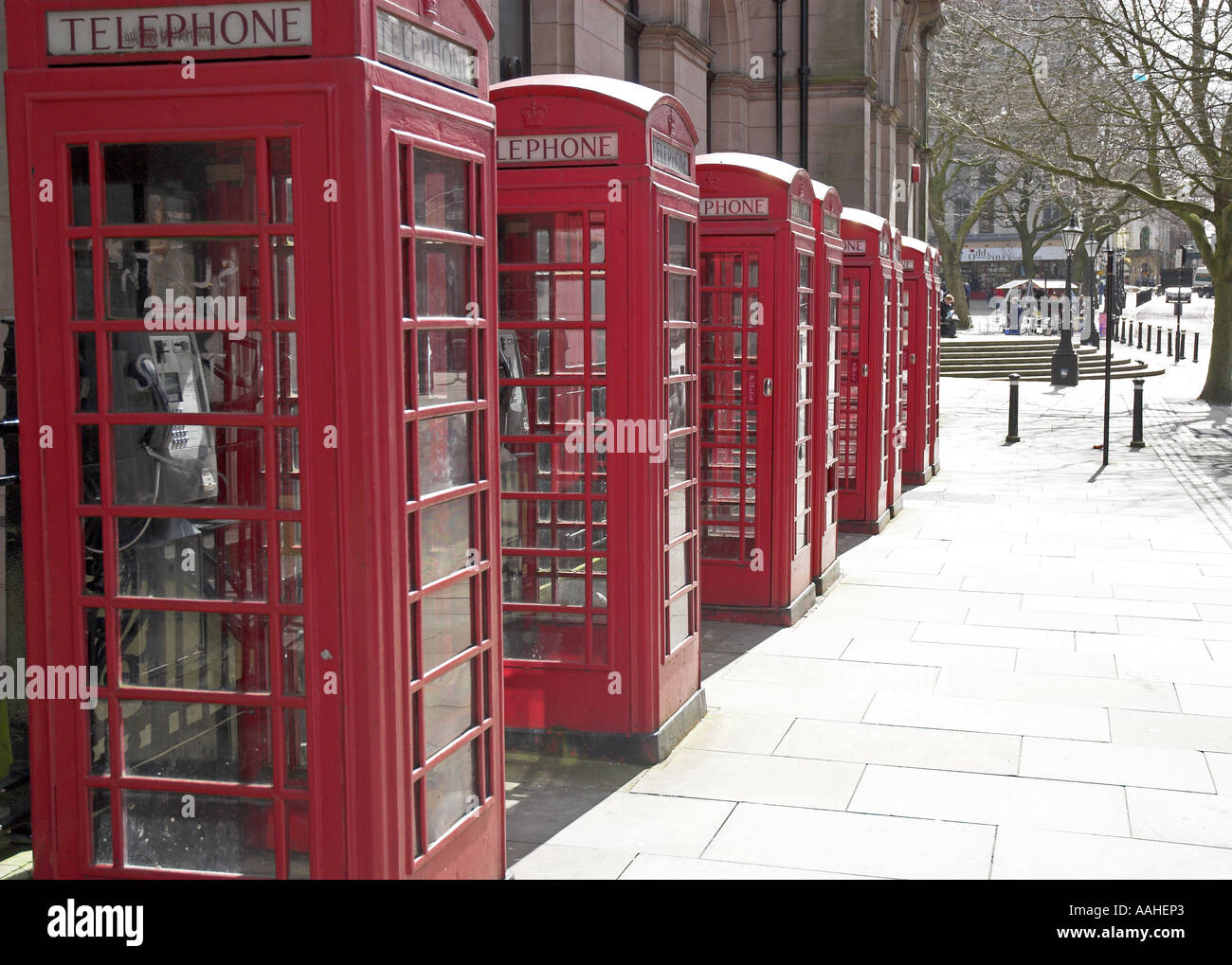 Red Telephone Boxes Preston City Centre Stock Photo - Alamy