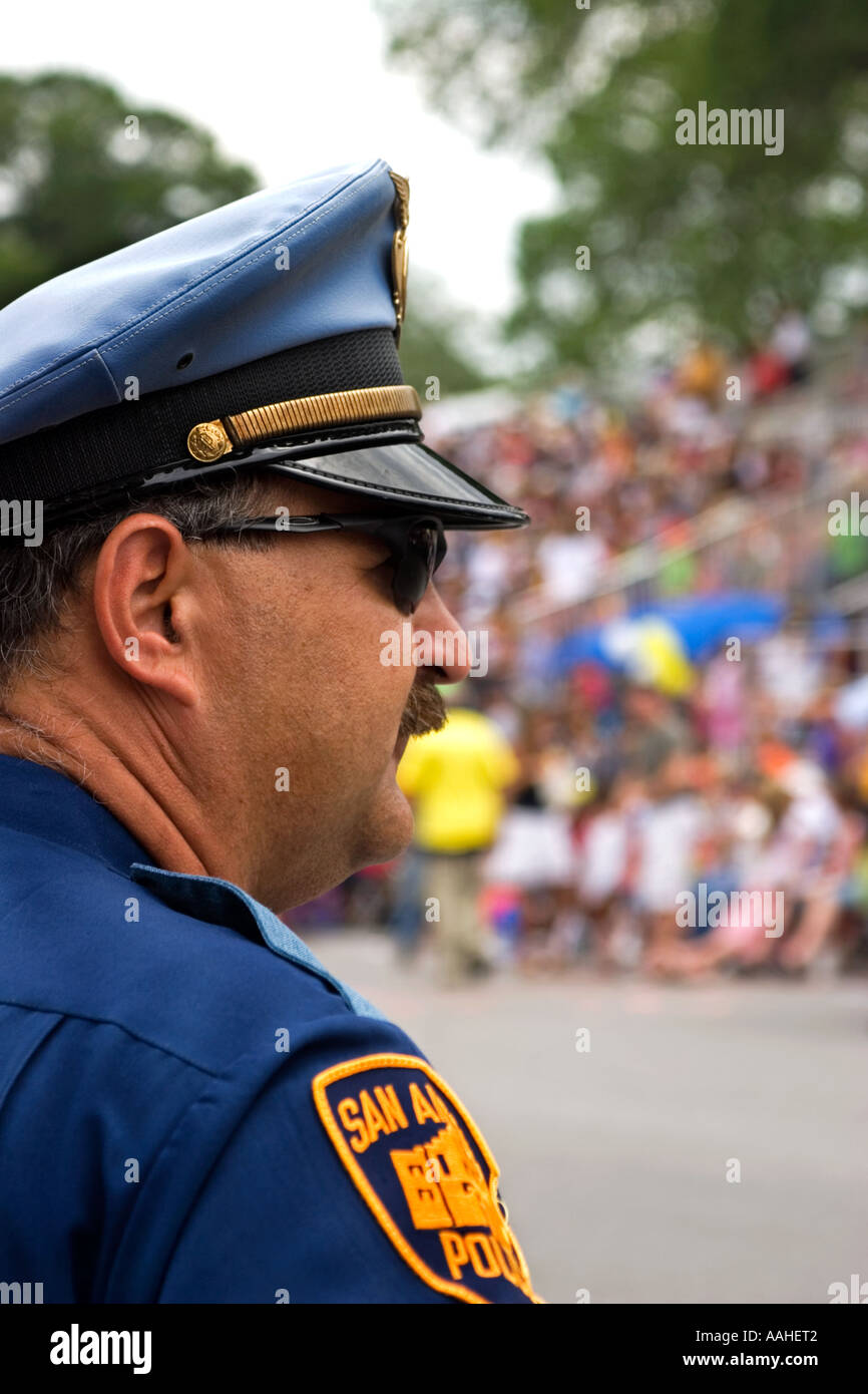 Police Officer profil at Fiesta Parade near Alamo Stock Photo - Alamy
