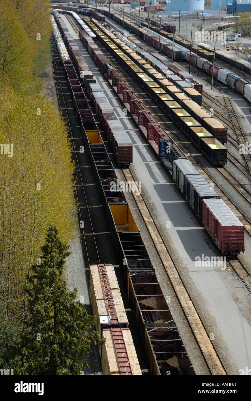Freight cars in siding Stock Photo - Alamy