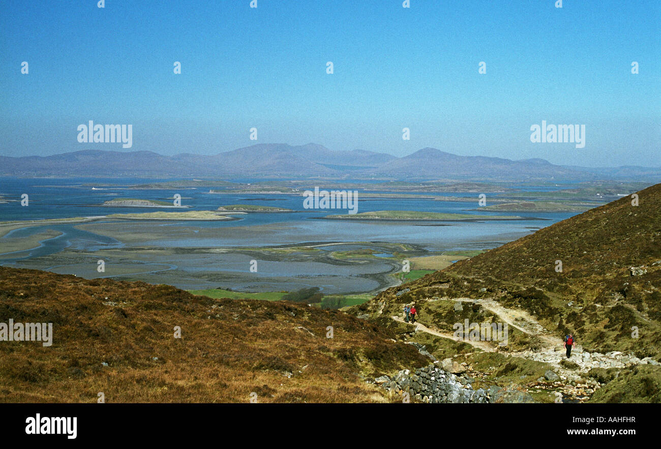 Walkers on the nslopes of Croagh Patrick, County Mayo Ireland .Clew Bay ...