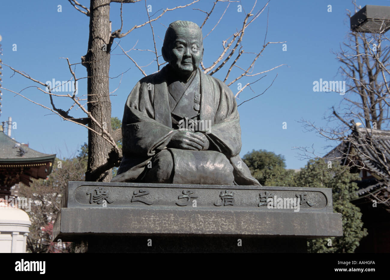 Japan Tokyo Asakusa Temple Bronze Statue of Uryo Iwako an early social ...