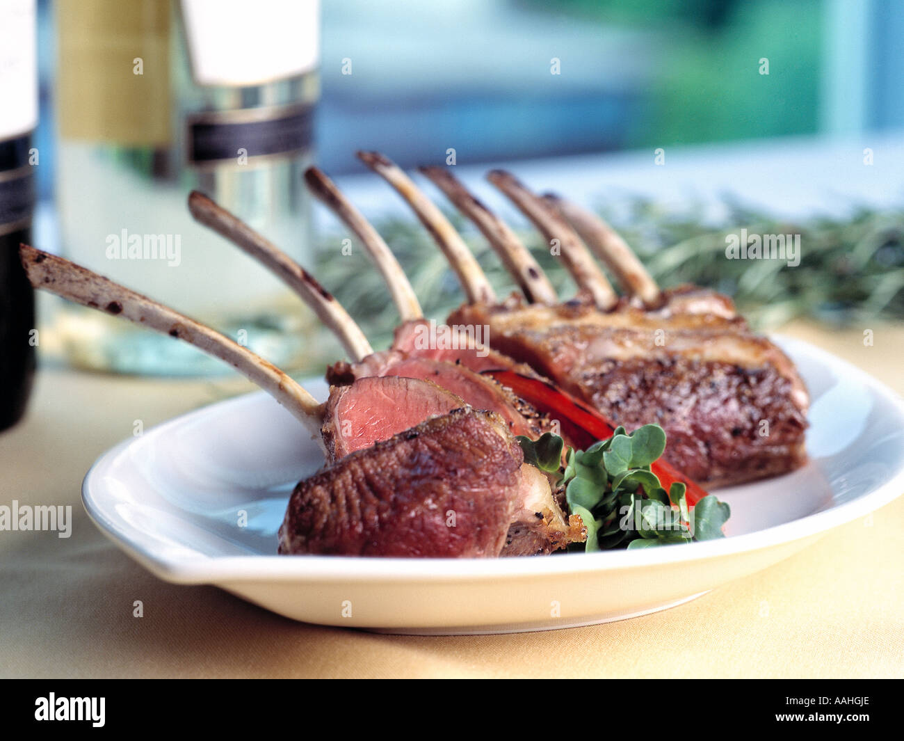 Rack of lamb with micro green garnish Stock Photo - Alamy