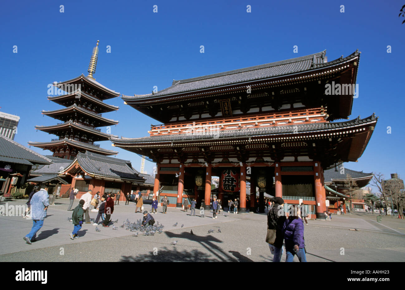 Japan Tokyo Asakusa Temple Hozomon gate and the five storey pagoda ...