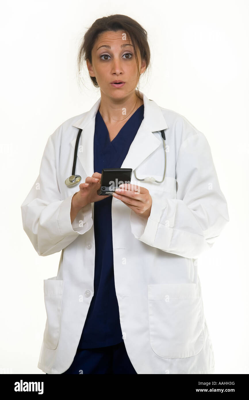 Lady Doctor getting paged Stock Photo - Alamy