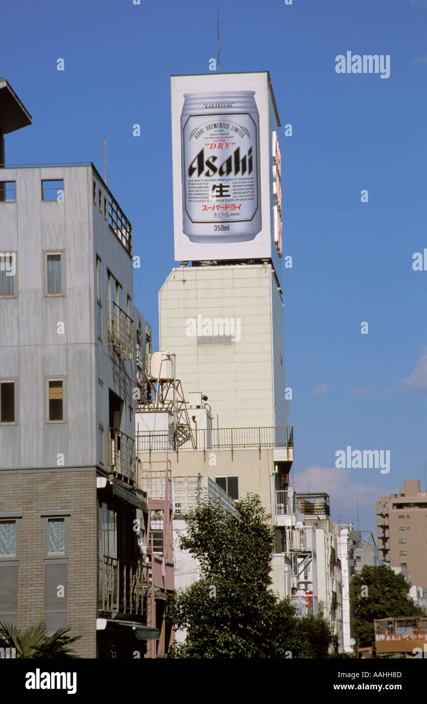 Japan Tokyo Asakusa Advertising hoarding on top of building Asahi Super ...