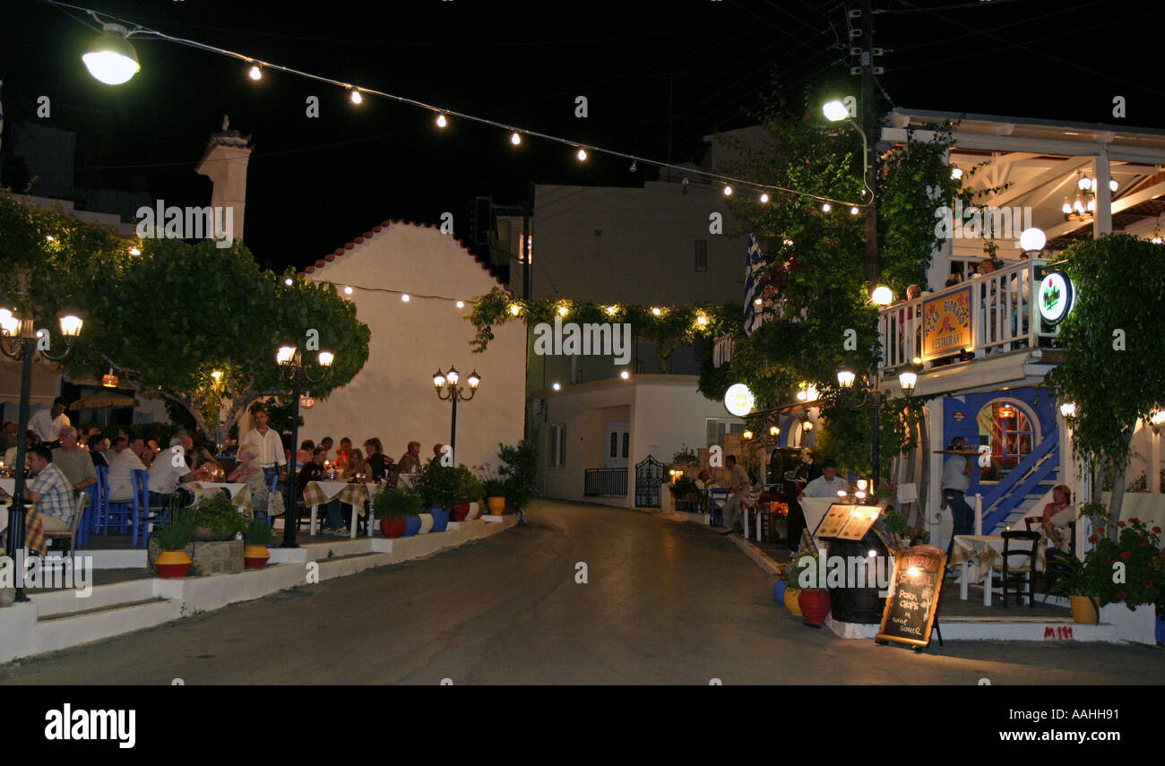 greece crete north coast malia old town tourists dining at san giorgio ...