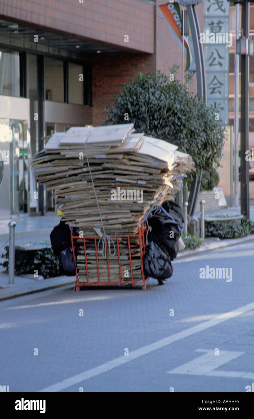 Japan Tokyo Japan Tokyo Asakusa Trolley loaded with cardboard for re ...