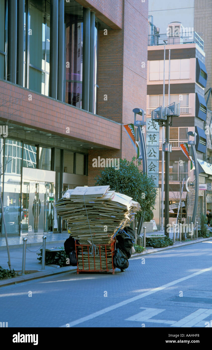Japan Tokyo Asakusa Trolley loaded with cardboard for re cycling Stock ...
