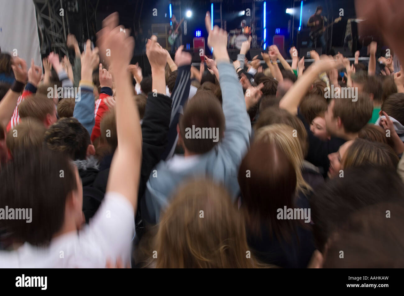 Motion blurred image of the crowd in the mosh pit watching The Enemy at ...