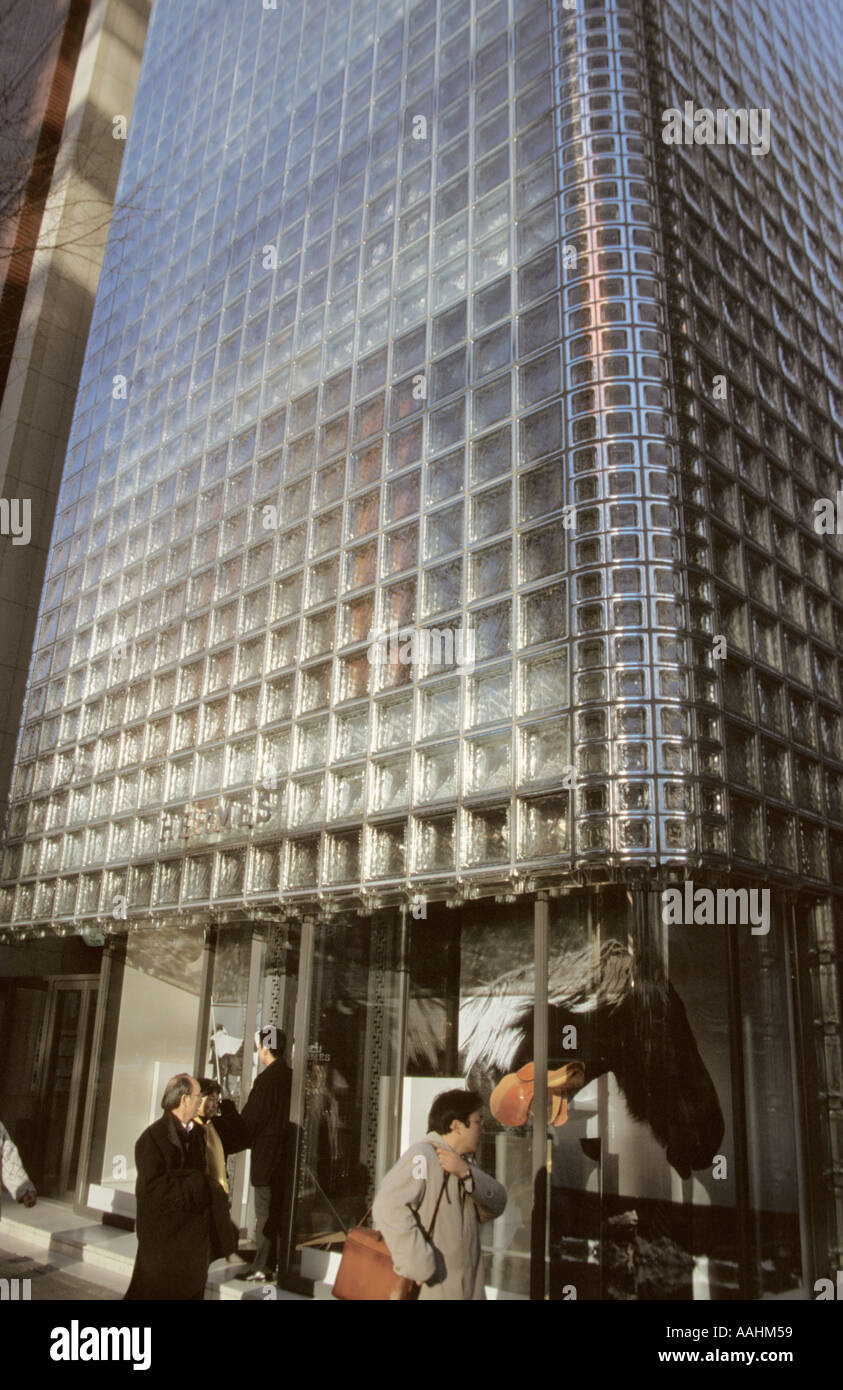 Japan Tokyo Ginza Tall building faced with glass bricks Hermes Stock ...