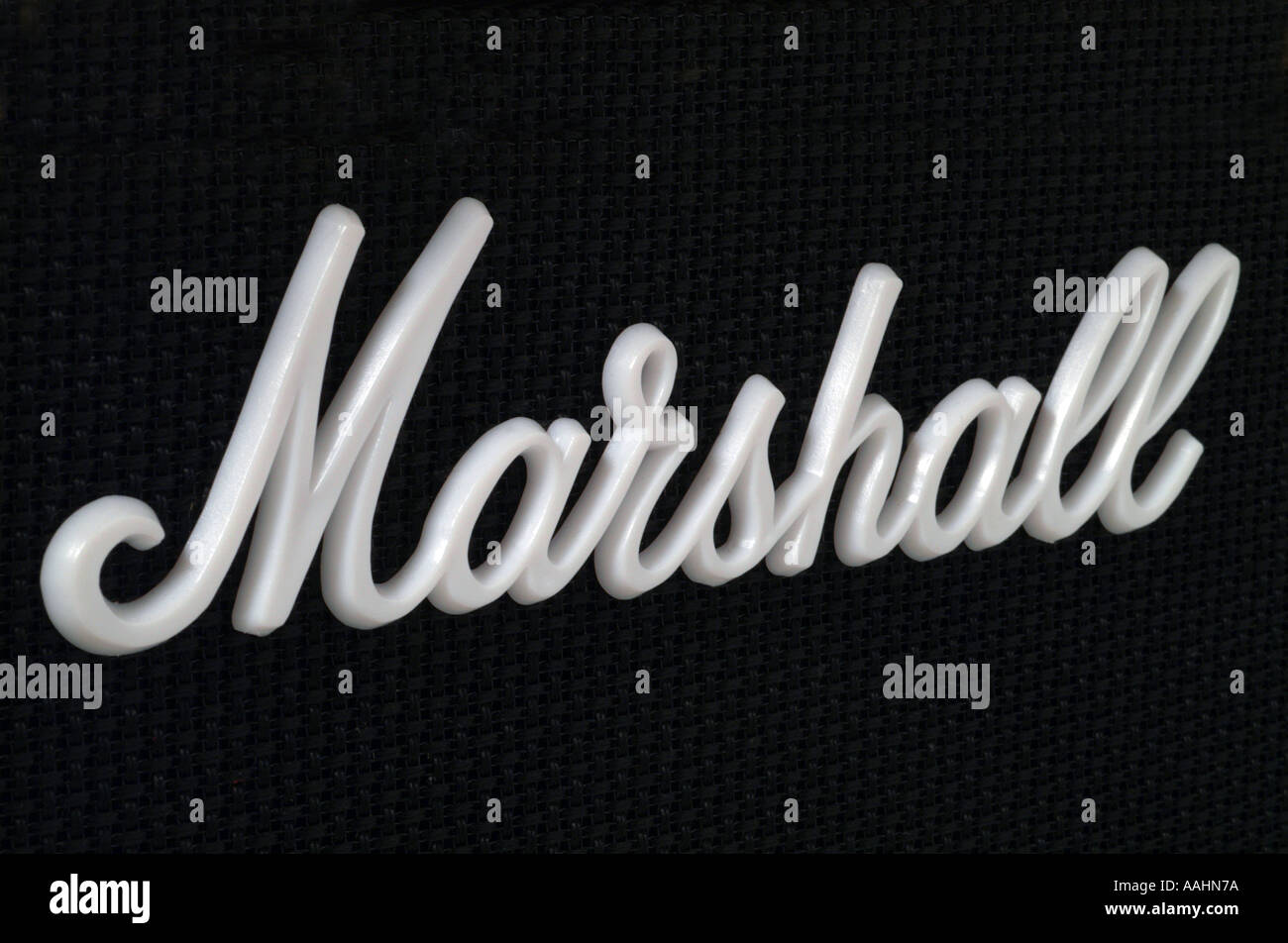 Marshall amplifier logo white plastic italic script on black cloth ...