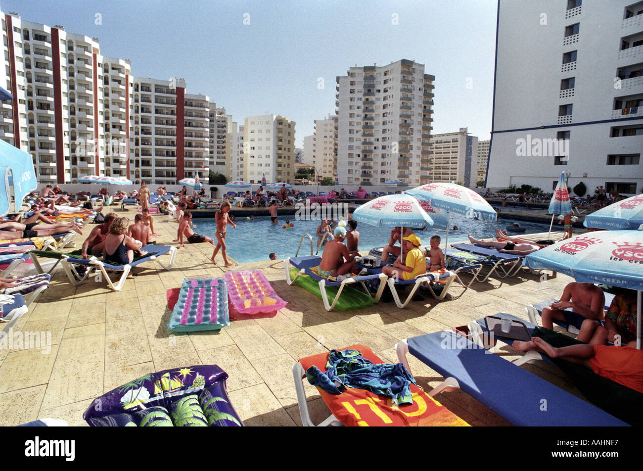 A rooftop swimming pool at the Club Praia Da Rocha hotel on the Algarve ...