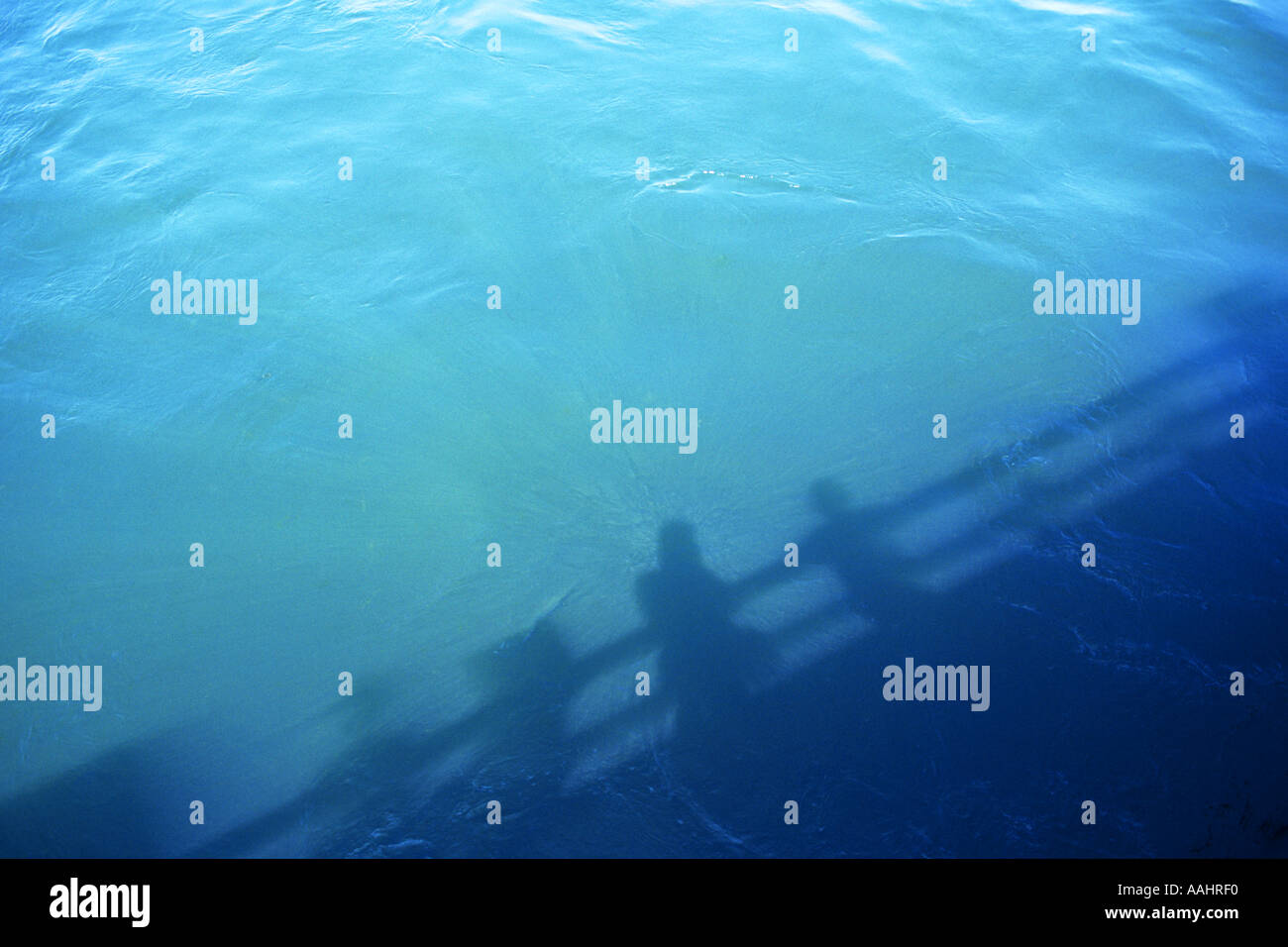 Shadow on sea of passengers on rail of ship JMH0693 Stock Photo - Alamy